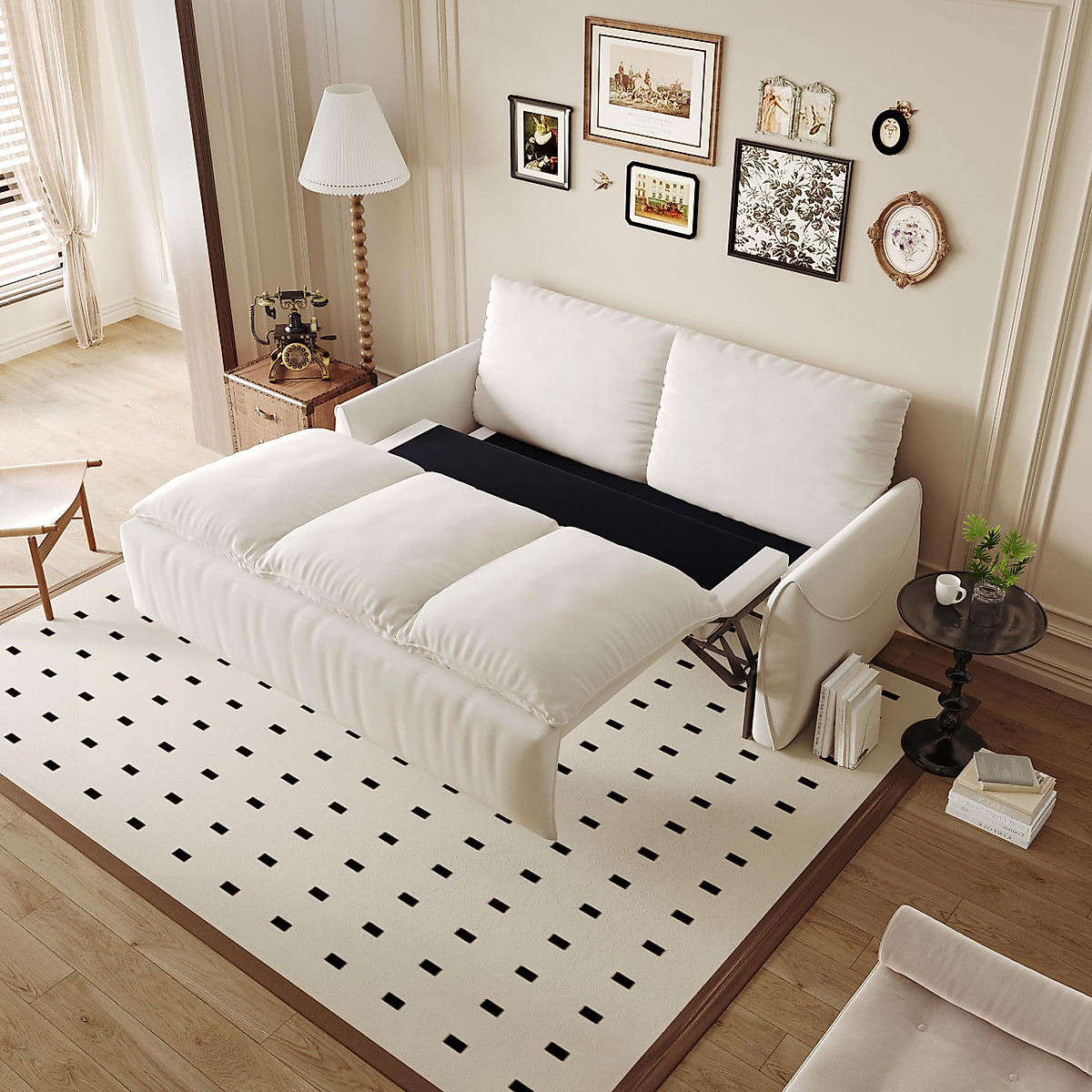 70.9" Convertible Queen Size Sleeper Sofa Bed, Folding Futon Loveseat Pull Out Couch Modern Hydraulic System Pullout Sofabed Cloud Daybed with Detachable Cushions for Living Room Office Apartment