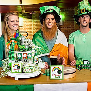 10 Pieces St. Patrick's Day Decorations Including Gnome Tiered Tray Decor Lucky Wood Flag Wooden Bead Garland for Irish Saint Party Tabletop Home Kitchen Decor, Classic Shamrock Style