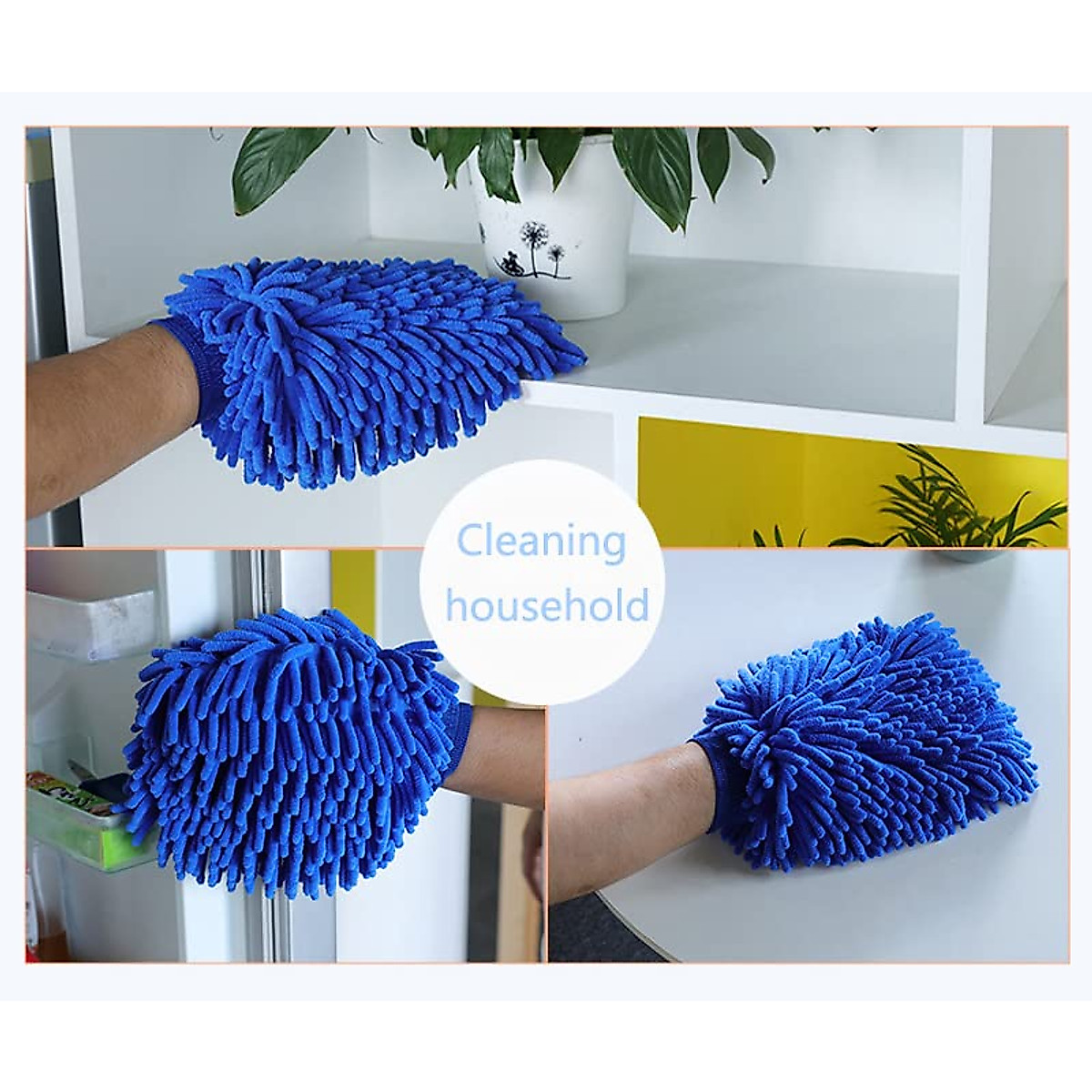 LHHweiusa 2 Pairs Car Wash Mitt Microfiber,5-Finger Microfiber Wash Mitts,Scratch Car Interior Exterior Cleaning Gloves,Strong Water Absorption Premium Chenille Washing Gloves