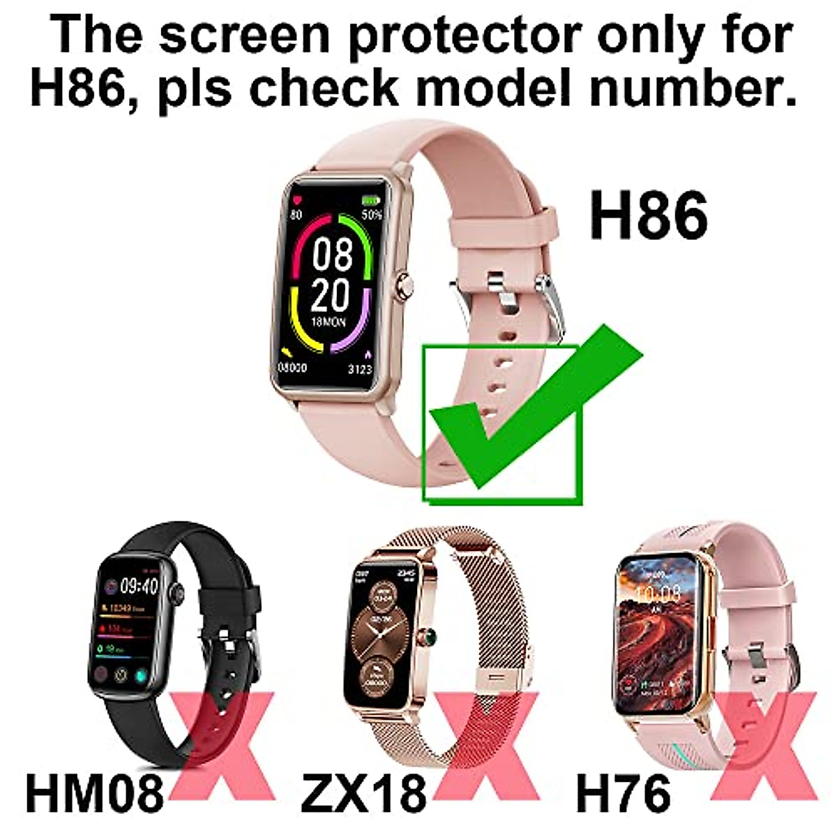 smaate Soft Screen Protector for H86, Compatible with MOREPRO, FITVII Fitcloud Pro H86 1.57inch Smartwatch for Women, 4-Pack, TPU, Square, Bubble Self-healing, Full Coverage, Anti-scratch