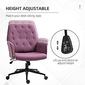 Vinsetto Modern Mid-Back Tufted Spandex Home Office Desk Chair with Adjustable Height, Swivel Adjustable Task Chair with Padded Armrests, Purple