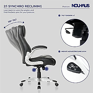 Nouhaus +Posture Ergonomic PU Leather Office Chair. Click5 Lumbar Support with FlipAdjust Armrests. Modern Executive Chair and Computer Desk Chair (Black)