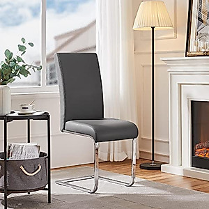 Yaheetech Dining Chairs Leather Upholstered Dining Side Chairs High Back Dining Room Chairs Metal Home Kitchen Furniture Modern 2PCS, Gray