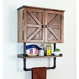 Juleduo 23.1x16.9'' Bathroom Wall Cabinet with Adjustable Wall Shelf & Towel Bar Double Doors Medicine Cabinet Wall Mounted with Hanging Bar, Rustic Wood Storage Kitchen (Black)