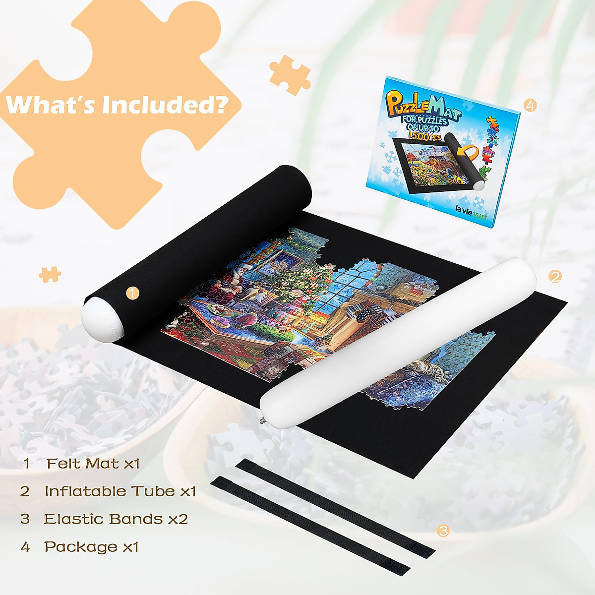 Lavievert Jigsaw Puzzle Mat Roll Up, Portable Puzzle Board Puzzle Storage Puzzle Saver, Environmental Friendly Material, Store Jigsaw Puzzles Up to 1500 Pieces