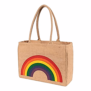 KAF Home Jute Market Tote Handles Reusable Grocery Bag, Triple Stripe