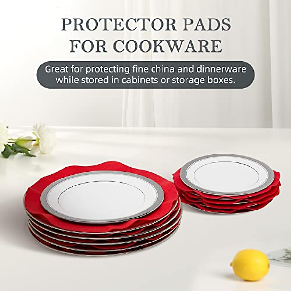 Felt Plate Storage Dividers, 36 Pack Premium Felt Round China Dish Separators Pads Plate Dividers with 3 Sizes, Dish Storage Protectors Pads for Packing Stacking Cookware (Red)