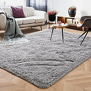 Foxmas Grey Bedroom Rug, Bedside Area Rugs for Bedroom, Fluffy Area Rug for Kids Room, Non Slip Floor Rugs for Bedroom, Washable Area Rugs Plush Fluffy Furry Fur Rugs, 3x5 Feet