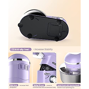 CHeflee Stand Mixer, 6 Quart, 600W 6+P Speed Household Electric Food Mixer with 6 Accessories for Dough, Cream, Cake, Kitchen Electric Mixer, Lavender