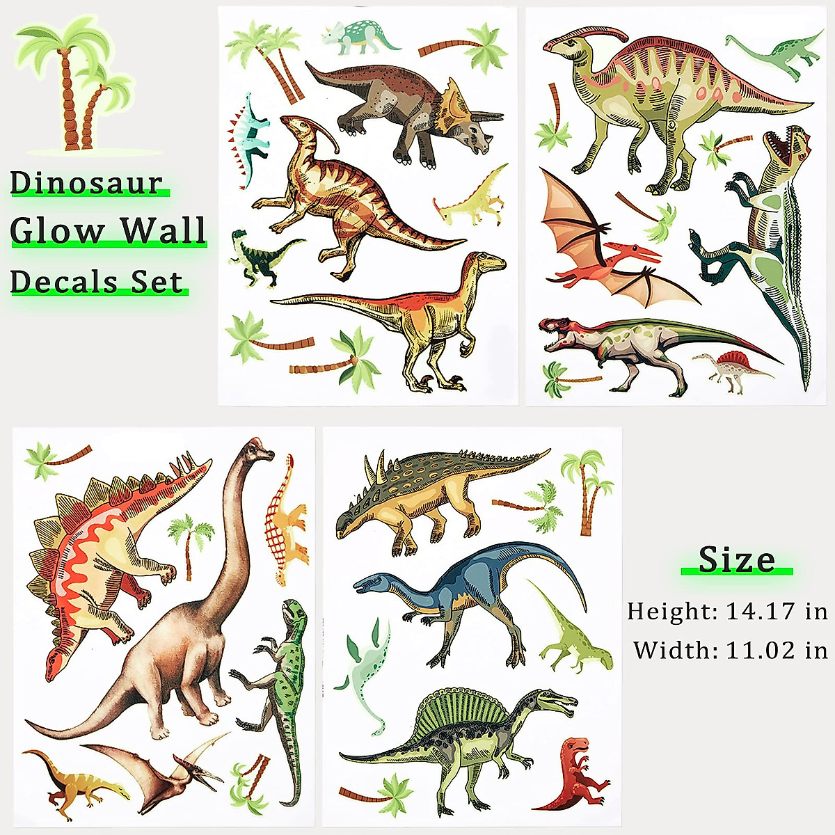 39 Pieces Dinosaur Wall Decals for Kids Living Room Glow in The Dark Stickers Large Dinosaur Wall Decor Stickers for Living Room,Classroom, Baby Birthday Christmas Party (Luminous Material)
