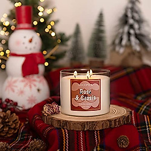 Goodpick Rose Scented Candles, Christmas Santa Candle Gift, Big Candles for Home Scented, Large Soy Candle for Living Room, 3 Wick Candles, 45 Hour Burn Time, 14.5 Oz, Includes Lid