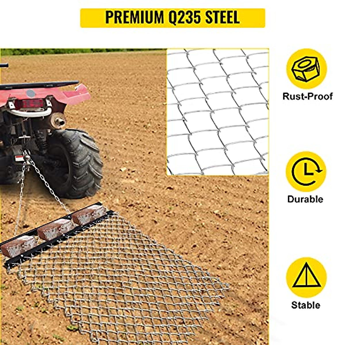 VEVOR, 4' x 5' ATV Chain, UTV Tractor Attachments Drag Mat for Landscape Leveling or Sod Prepping, Durable Harrow Rake Grader for Gravel Driveway, Farm, Garden, Field, Black