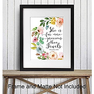 Proverbs 31 - Bible Verse Wall Art for Girls, Women, Teens - Religious Scripture Room Decor for Baby Bedroom, Living Room, Bathroom - Unique Christian Gift - Flowers in Pastel Colors 8x10 UNFRAMEDSign