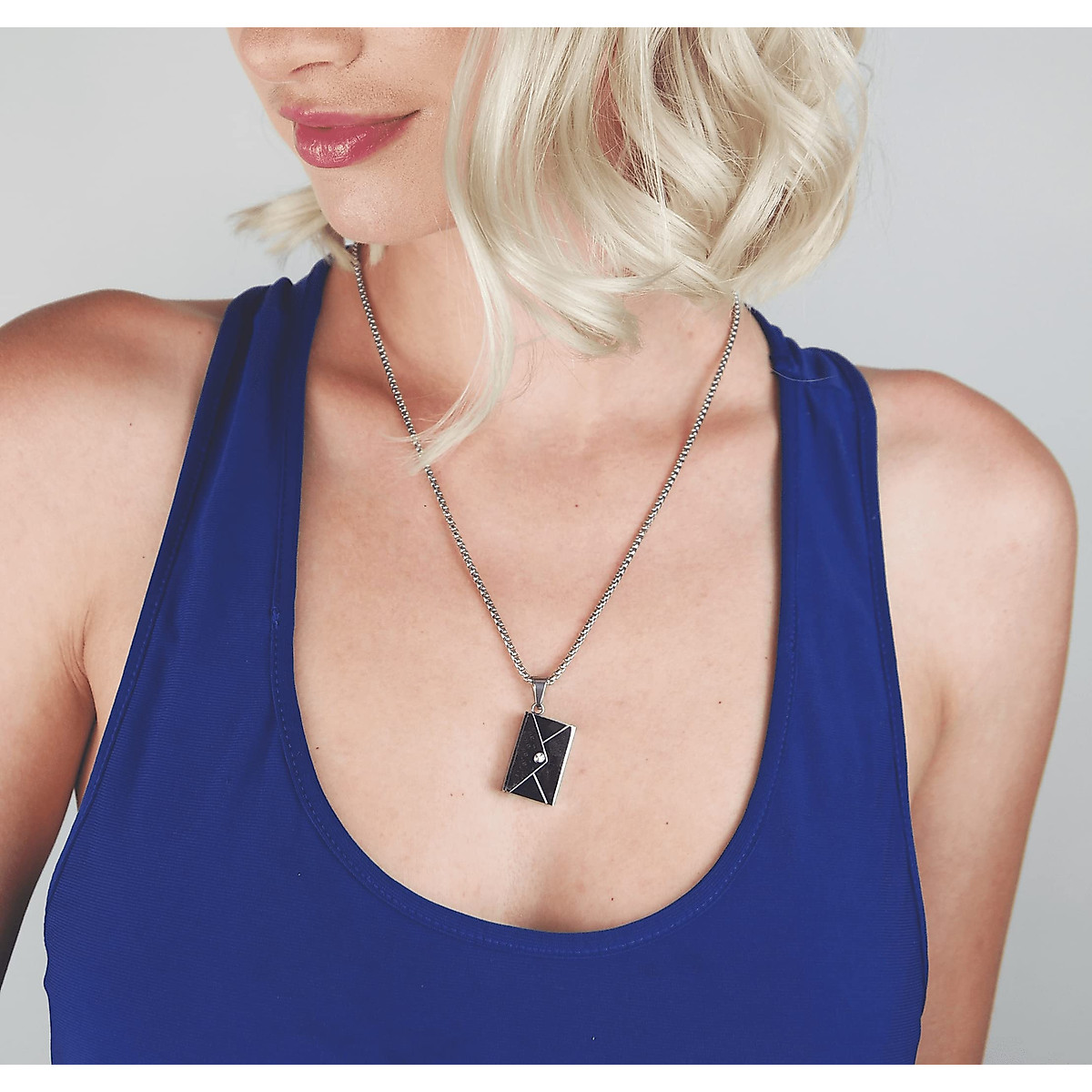 SHINYY Envelope Love Letter Necklace for Women and Men Stainless Steel Engraved Locket with I Love You Secret Message Jewelry Pendant Gift for Couples and Family (Silver)