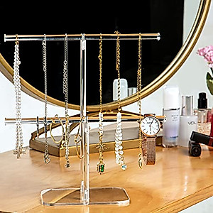 lengnoyp Premium Jewelry Stand , Solid Clear 2-Tier Acrylic Jewelry Organizer Stand & Bracelet holder Stand for Necklace Display, Ring & Watch Display