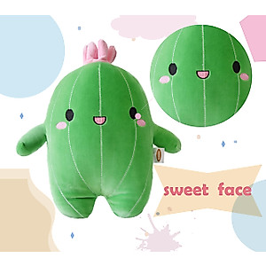 BABOLI Cuddly Cactus Stuffed Plant Animal with Smile Face and Pink Antenna Honey Cacti Plush Soft Toy Pretty Sweet Mascot Gifts for Kids Girls and Boys Present for Birthday or Party 10 Inches