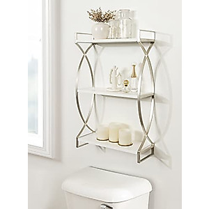 Kate and Laurel Arietta Modern Glam 3-Tier Wood and Metal Shelf, 18 x 7 x 28, White and Silver, Chic Contemporary Storage and Decor