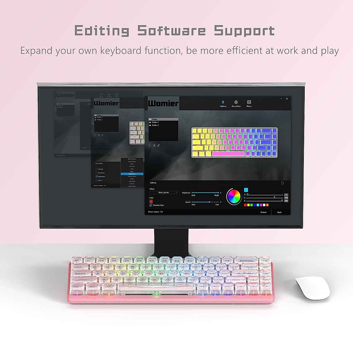 Womier W-K68 60% Keyboard Gaming - Wired Creamy Mechanical Keyboard, Hot-Swappable RGB Custom Mini Key Board with Arrow Keys/Software Supported, Prelubrication Linear Switch - Pink