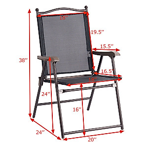 Giantex Set of 2 Patio Folding Chairs, Sling Chairs, Indoor Outdoor Lawn Chairs, Camping Garden Pool Beach Yard Lounge Chairs w/Armrest, Patio Dining Chairs, Metal Frame No Assembly, Black