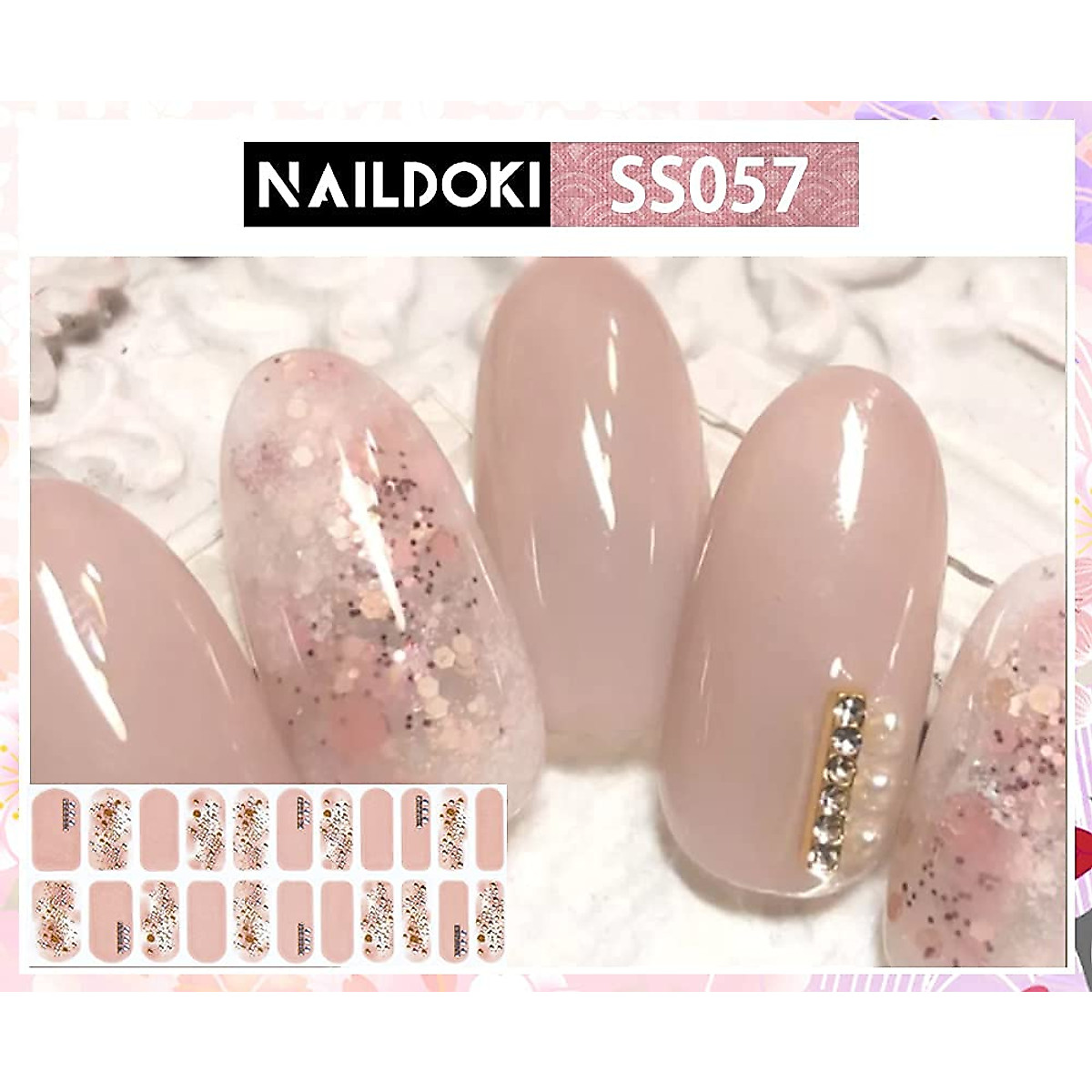 NAILDOKI Nail Stickers 6 Sheets x 22 Pieces Full Wraps Nail Polish Strips, Self-Adhesive Gel Nail Art Decals for Women Girls