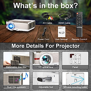 Full HD 1080P Smart Projector with Wifi Bluetooth, 9000Lumens LED Halloween Movie Projectors for Outdoor Use Home Theater Wireless Cast for Android iOS Phone Gaming Projector