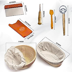 Banneton Bread Proofing Basket - Bread Proofing Baskets For Bread Baking Sets of 2-10" Oval and 9" Round Indonesian Rattan - Bread Basket Proofing - Bread Making Tools And Supplies