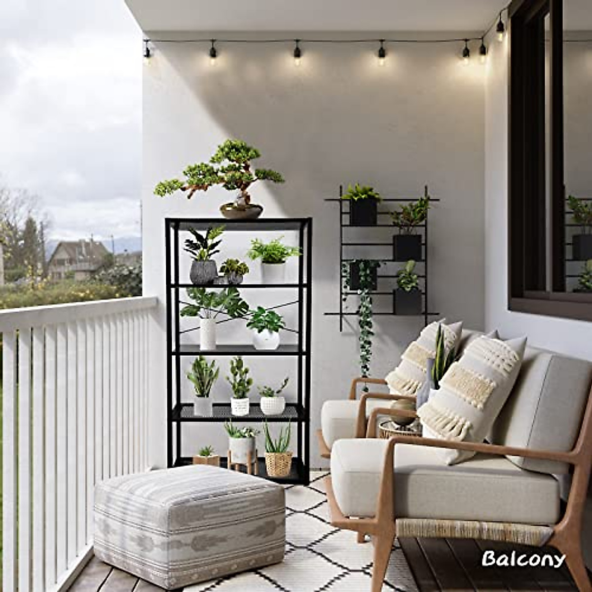 Acehome 5-Tier Bookshelf, 47" H Home Office Bookcase, Industrial Ladder Shelf, Freestanding Storage Organizer Rack, MDF Shelf and Metal Frame with for Bedroom, Living Room, Home Office-Black