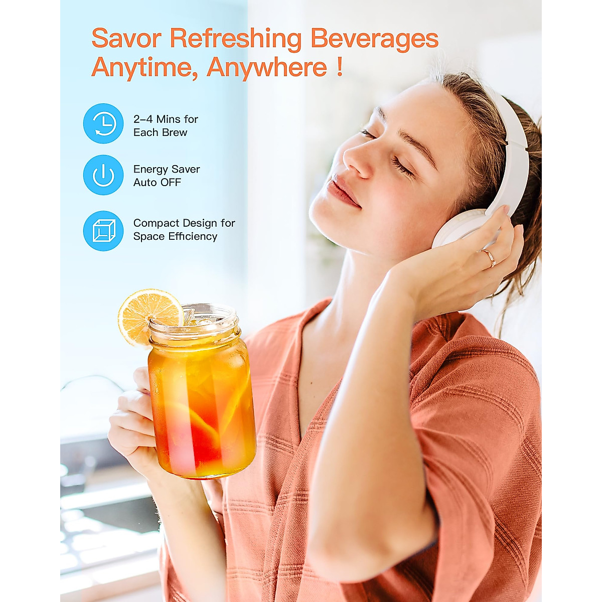 Tastyle Coffee and Tea Maker, 3 in 1 Single Serve Brewer for K Cup, Grounds & Tea, Hot and Iced Coffee Maker with 4 Brew Styles and 16oz Water Reservoir, Fits 7.3'' Travel Mugs, Black