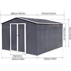 Evedy 10x8ft Outdoor Storage Shed,Metal Garden Shed for Bike, Trash Can, Tools, Galvanized Steel Outdoor Storage Cabinet with Lockable Door,Tool Cabinet with Vents,for Backyard,Patio, Lawn