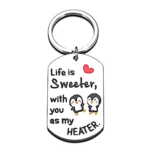 Valentines Gifts for Him Her Kids Boyfriend Girlfriend Anniversary Birthday Gifts for Husband Wife Women Men Christmas Stocking Stuffer Wedding Life is Sweeter with You Keychain Couples Friend Penguin