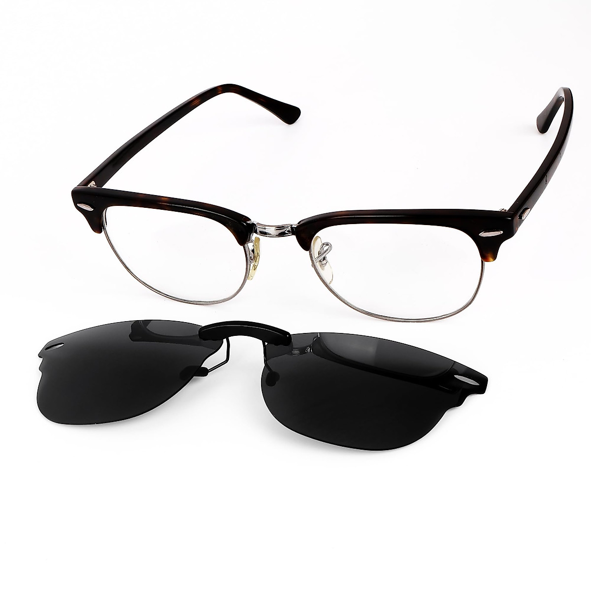 Polarized CLIP-ON Sunglasses for Ray-Ban Clubmaster RB5154 (RX5154) 51-21-145 (Black)