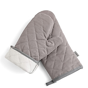 Oven Mitts and Pot Holders 4 pcs Set,High Heat Resistant 500 Degree Extra Thicken Long Kitchen Cotton Oven Glove for Cooking (12 Inch,Grey)