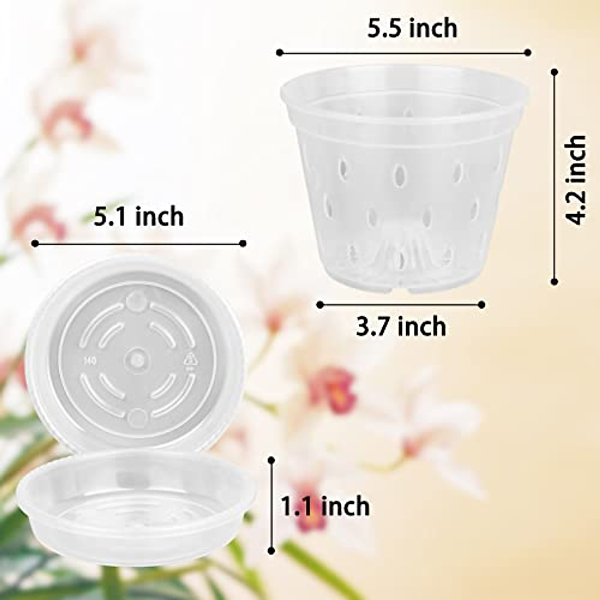 MFXIP 5.5 Inch 8 Pack Orchid Pots with Holes and Saucers, Clear Repotting, Plastic Plant Pot for Indoor Outdoor Flower Plants Gardening Pots