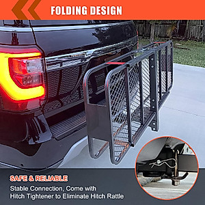 MeeFar Folding Hitch Mount Cargo Carrier Basket 60" X 20" X 6"+Waterproof Cargo Bag 16 Cubic Feet(58" 19" 24"),Hauling Weight Capacity of 500 Lbs and A Folding Arm.with Hitch Stabilizer,Net and Straps