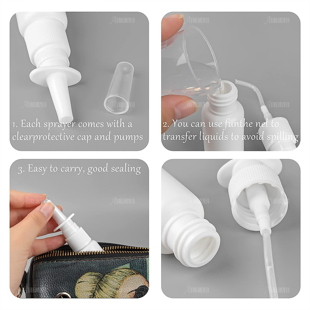 AUEAR, 5 Pack 20ml White Plastic Empty Refillable Nasal Spray Bottles Mist Nose Nasal Sprayer Bottle Mist Sprayers Atomizers Makeup Water Container for Travel Outdoor