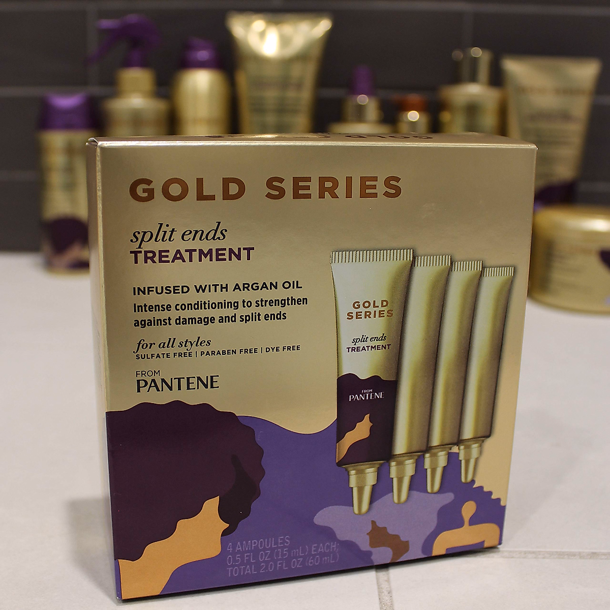 Pantene Gold Series Split Ends Treatment, for Curly and Coily Hair, Infused with Argan Oil, 0.5 Fl Oz x 4 Count