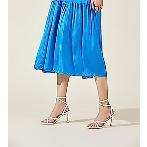 Arromic White High Stilettos Heeled Sandals for Women Strappy Square Toe Heel Open Toe Heels Dressy Wedding Shoes Pumps Sandals