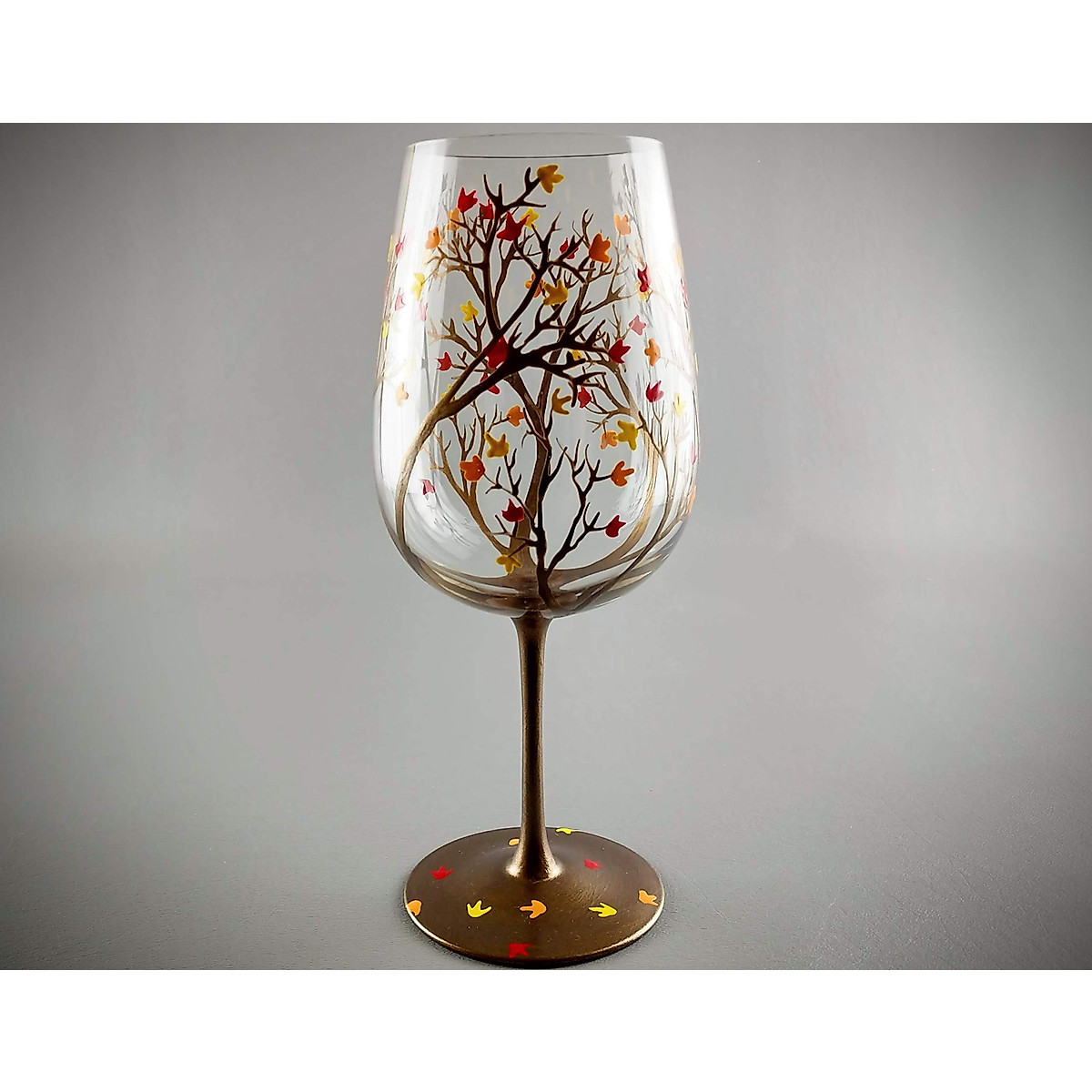 Autumn Tree Wine Glass - Fall Colors - Leaves of Red, Yellow, Orange - Hand Painted - Fall Leaf - 20 ounce