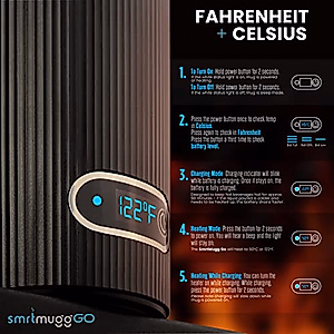 SMRTMUGG GO Heated Coffee Mug, Travel Mug, 13.5 OZ. Smart Mug, Battery Powered Heated Coffee Mug, Great for Coffee and Tea, Snap on Magnetic Charging Cord (Black)