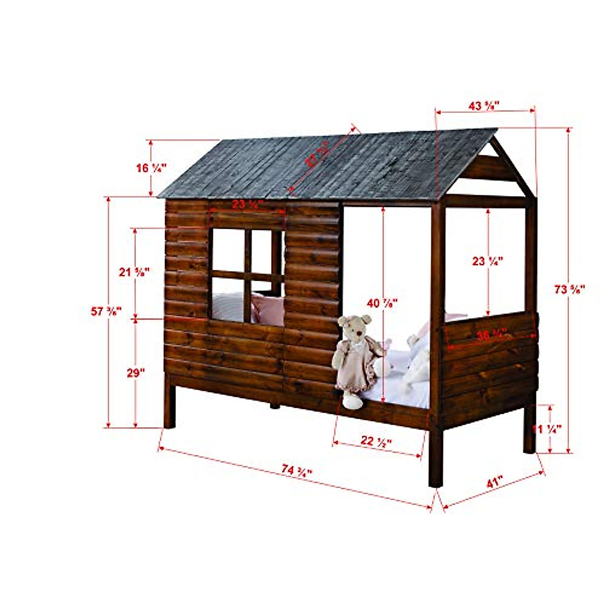 Donco Kids Twin Log Cabin Low Loft w/Twin Trundle, Rustic Walnut, Double