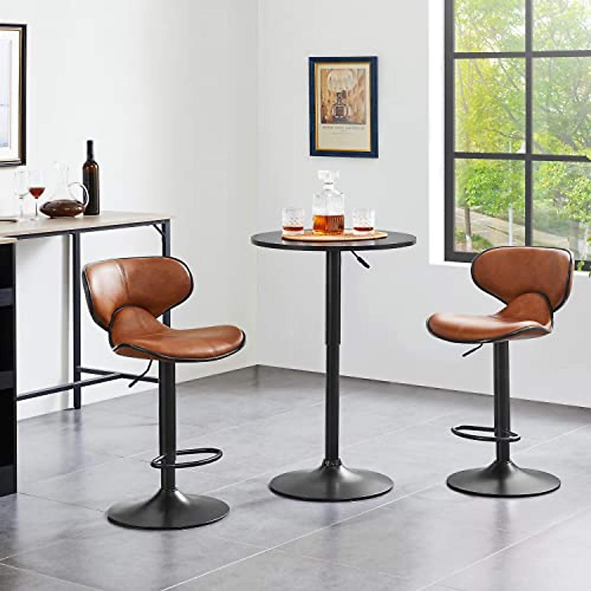 Yaheetech Round Pub Table Height Adjustable with 360° Swivel MDF Tabletop for Dining Bistro Café Home Bar, Full Black
