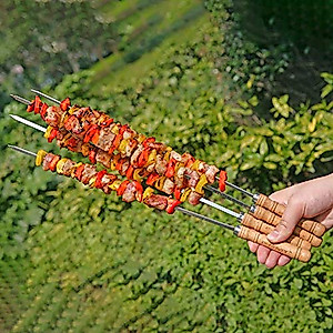HAKSEN 16 inch Kabob Skewers with Wood Handle for BBQ Camping Cookware Campfire Grilling Cooking, Stainless Steel, 10PCS