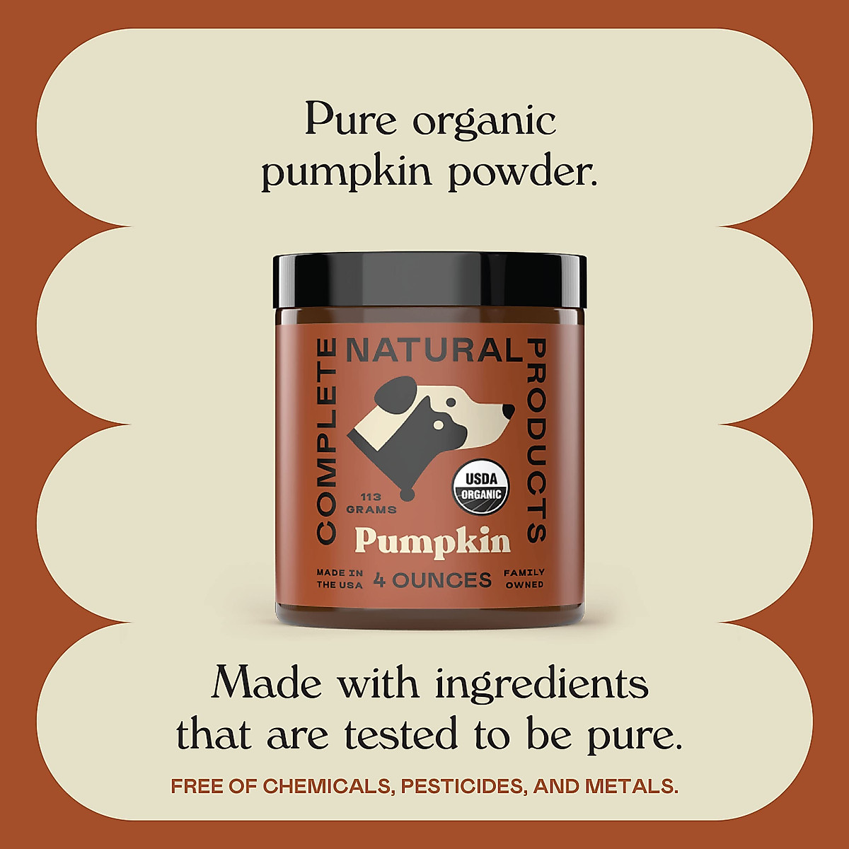 Complete Natural Products Organic Pumpkin Powder for Pets - 4oz - Pure Organic Pumpkin Powder