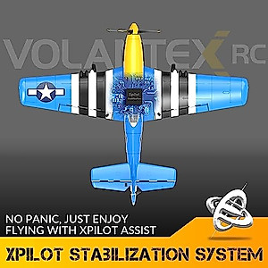 VOLANTEXRC RC Plane P51D Mustang RTF for Beginners, 2.4Ghz 4CH Remote Control Airplane Easy to Fly with Gyro Stabilization, Outdoor Hobby WWII Toy Gift for Kids & Adults (Blue)