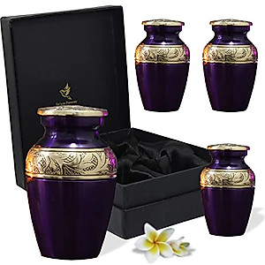 Purple Keepsake Urns for Human Ashes - Mini Urns Set of 4 with Premium Box & Bags - Purple Urns for Ashes - Honor Your Loved One with Small Cremation Urns - Perfect Funeral Urns for Adults & Infants