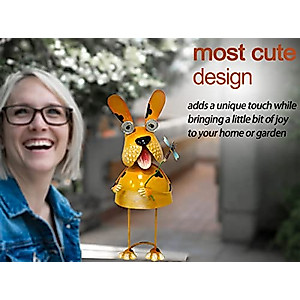 GDF Garden Dog Statues with Solar LED Lights, Luminous Eyes, Metal Yard Decor, Outdoor Whimsical Figurine Lighted Outdoor Decorations for Garden,Lawn,Porch