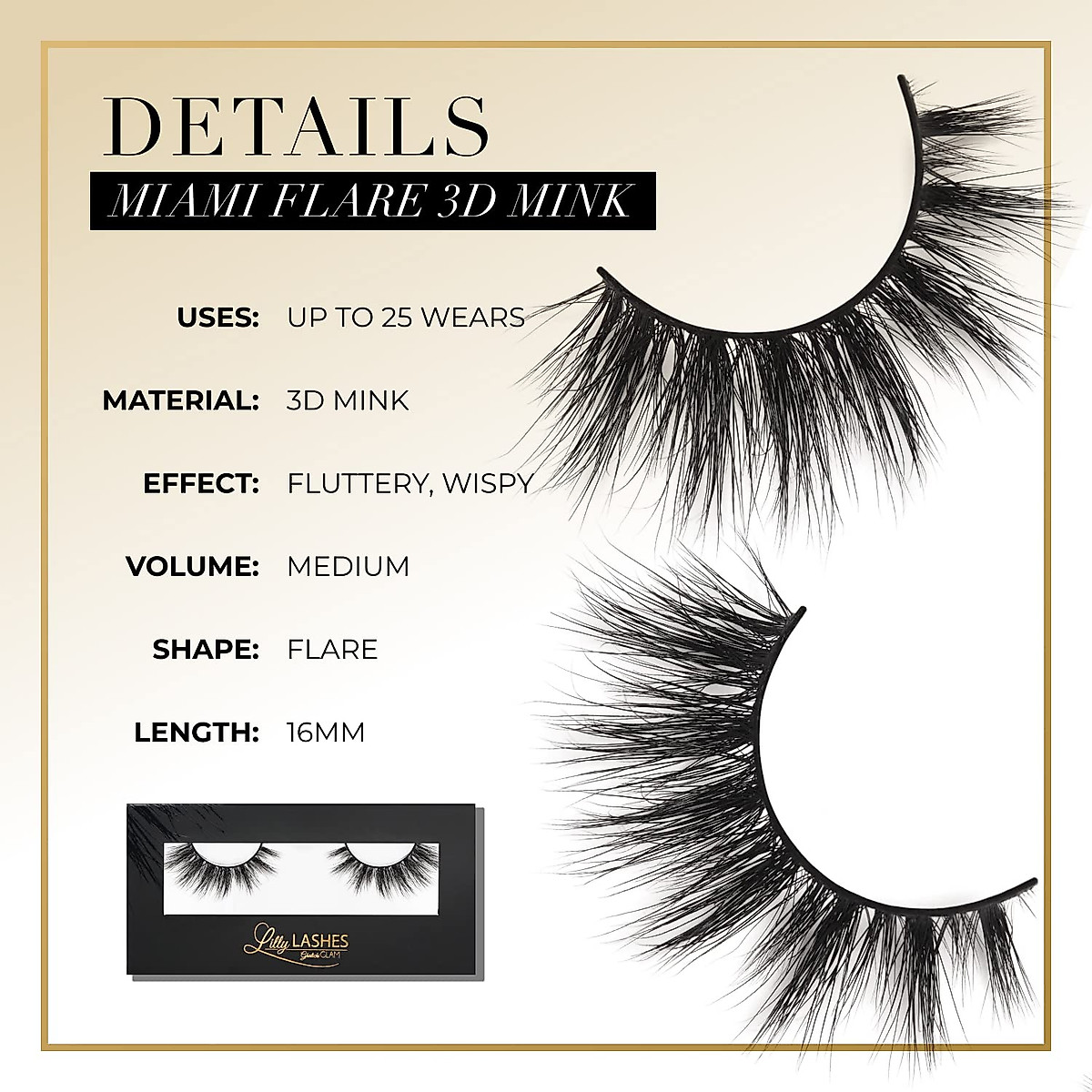 Lilly Lashes Miami Flare 3D Mink Lashes, Mink Eyelashes, The Original Lilly Lash For Wispy & Natural Look, Reusable Eyelashes up to 25x, Fluffy Lashes, Strip Lashes, Lash Glue not Included