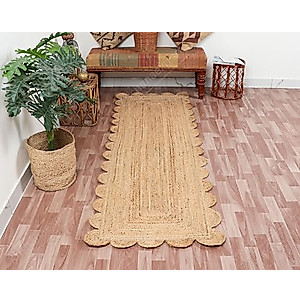 2x3, 2x4, 2x5, 2x6 Ft, Jute Rug - Natural Scalloped Rug, Bohemian Scalloped Rug, Scalloped Jute Rug, Natural Jute Rug, Jute Scallop Rug, Area Rug (2x5 Ft, Area Rug)