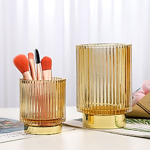 WHJY Makeup Brush Holder Lipstick Organizer Cosmetic Organizer, 5 inch Clear Yellow Crystal Lipgloss Organizers for Vanity