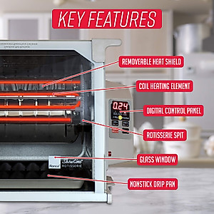 Ronco Showtime Large Capacity Rotisserie & BBQ Oven Platinum Edition, Digital Controls, Perfect Preset Rotation Speed, Self-Basting, Auto Shutoff, Includes Multipurpose Basket